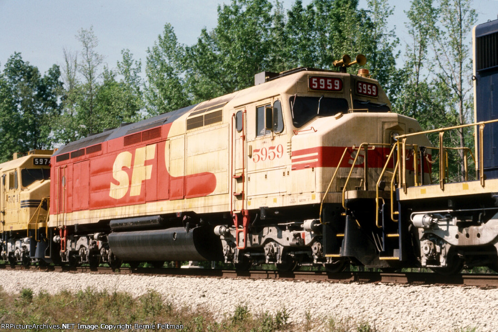 Atchison, Topeka & Santa Fe (ATSF) F45 #5959 in the consist of a Memphis, TN to Birmingham, AL train